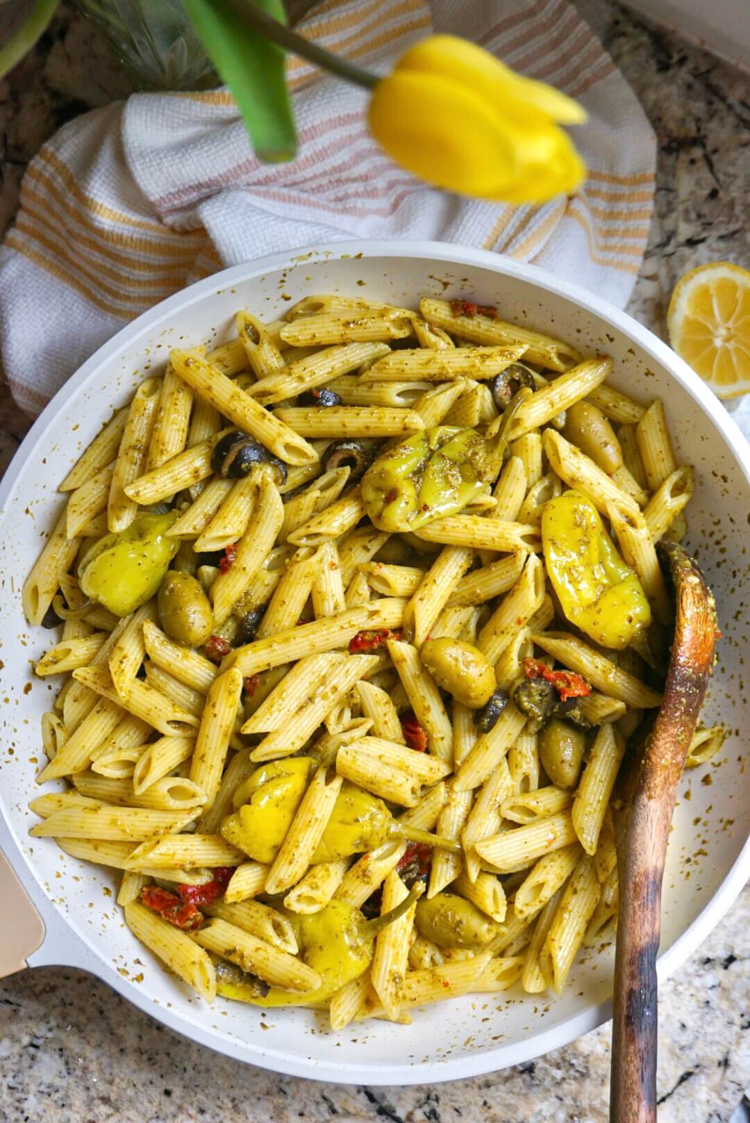 Mediterranean Pesto Pasta - Boo Boo's Bakery