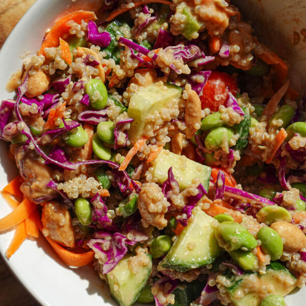 Crunchy Thai Quinoa Salad with Peanut Ginger Dressing - Boo Boo's Bakery